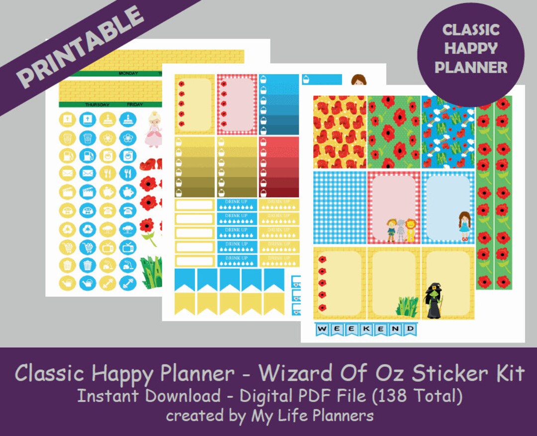 Wizard of Oz CLASSIC Happy Planner Printable Stickers Weekly - Etsy