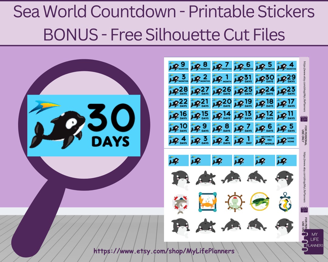 Sea World, Vacation Countdown Planner Stickers, Printable Stickers ...