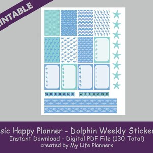 Dolphin CLASSIC Happy Planner Printable Stickers, Weekly Kit, Planner ...