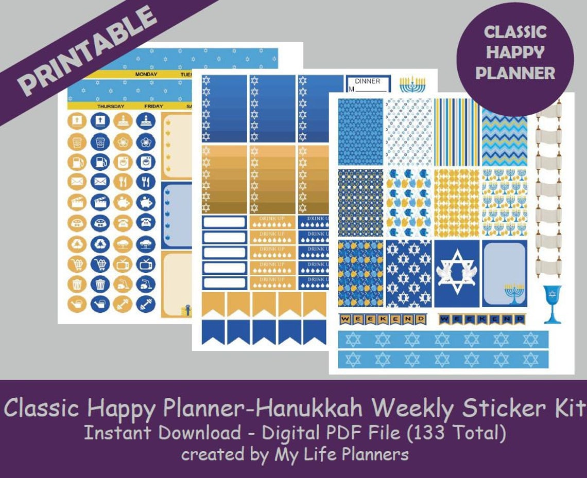 Hanukkah CLASSIC Happy Planner Printable Stickers Weekly | Etsy