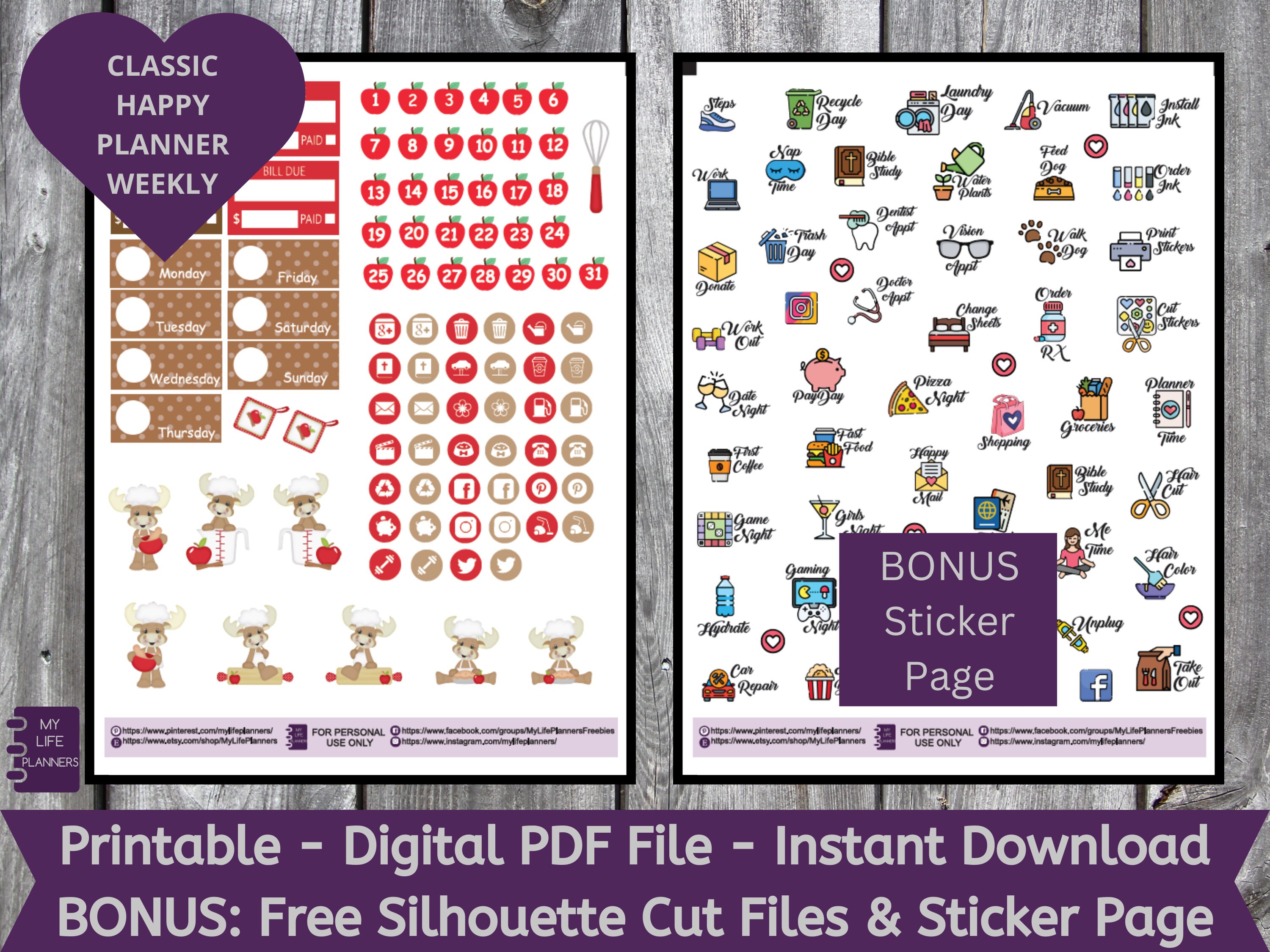 Apple Spice Printable Planner Stickers Classic Happy Planner - Etsy