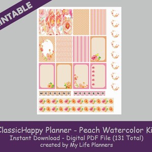 Peach Watercolor CLASSIC Happy Planner Printable Stickers - Etsy
