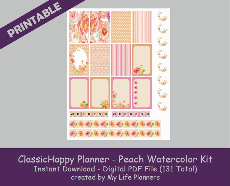 Peach Watercolor CLASSIC Happy Planner Printable Stickers | Etsy
