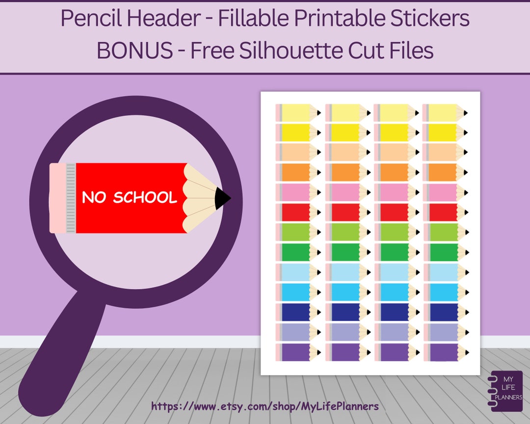 Pencil Header Stickers, Fillable, Printable Stickers, Planner Stickers ...