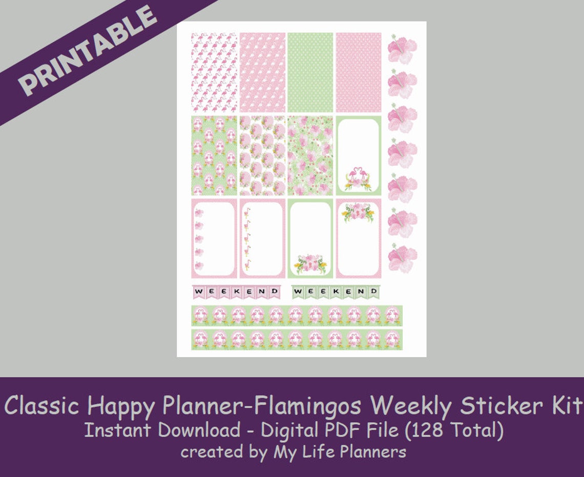 Flamingos CLASSIC Happy Planner Printable Stickers Weekly - Etsy