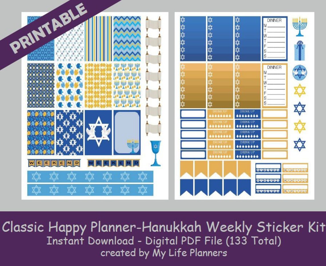Hanukkah CLASSIC Happy Planner Printable Stickers Weekly | Etsy