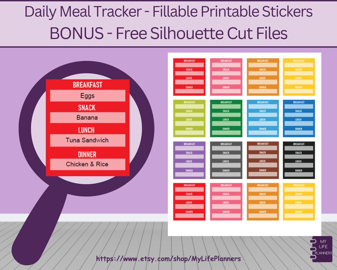 Daily Meal Tracker Sticker, Meal Tracker, Meals, Fillable, Fillable ...