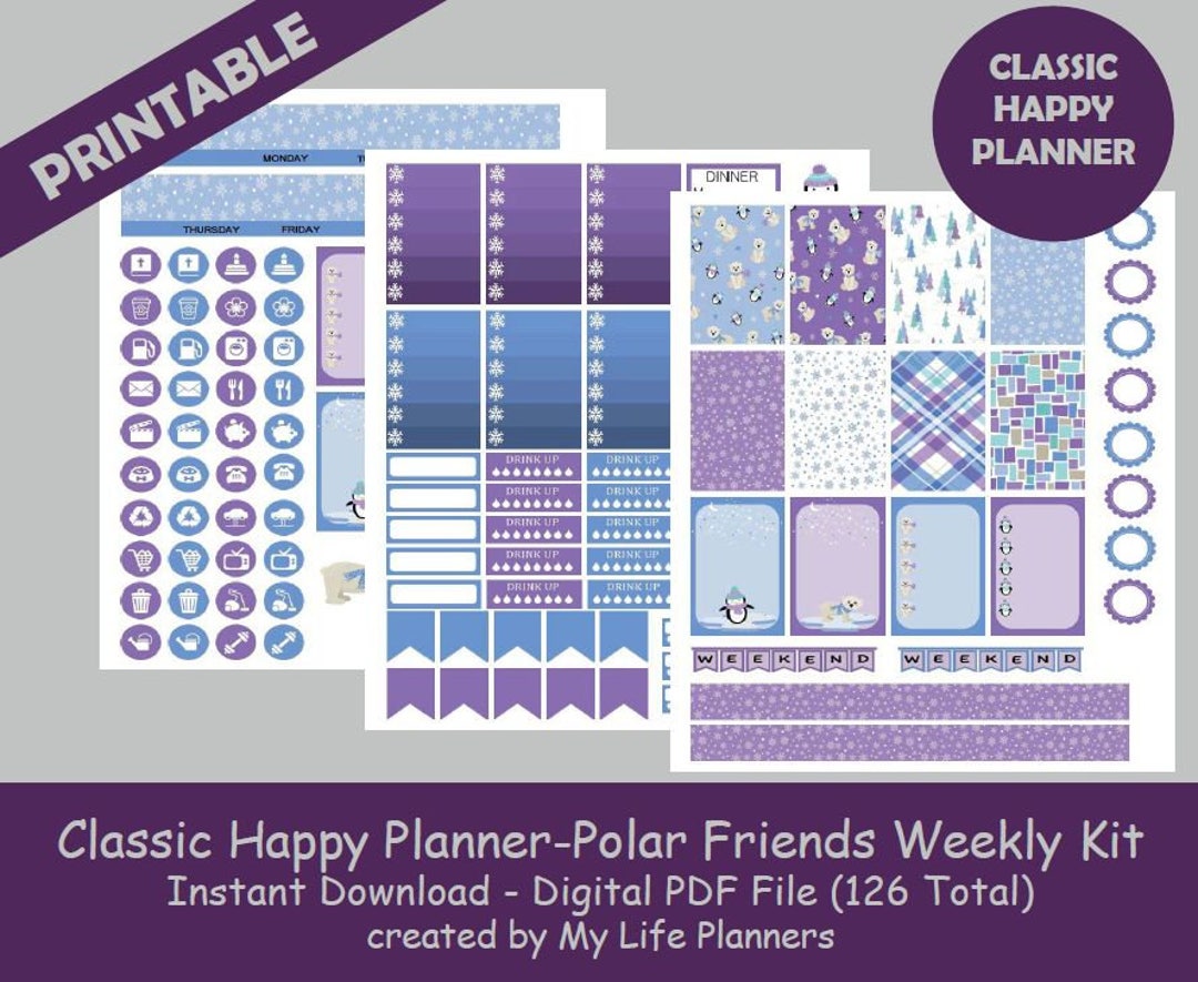 Polar Friends CLASSIC Happy Planner Printable Stickers, Weekly Kit ...