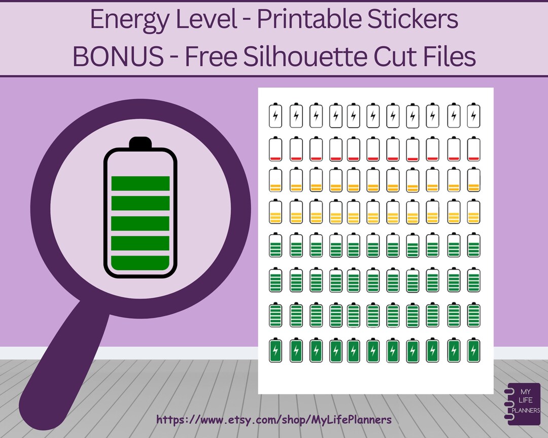 Energy Level Printable Planner Stickers, Battery, Printable Stickers ...