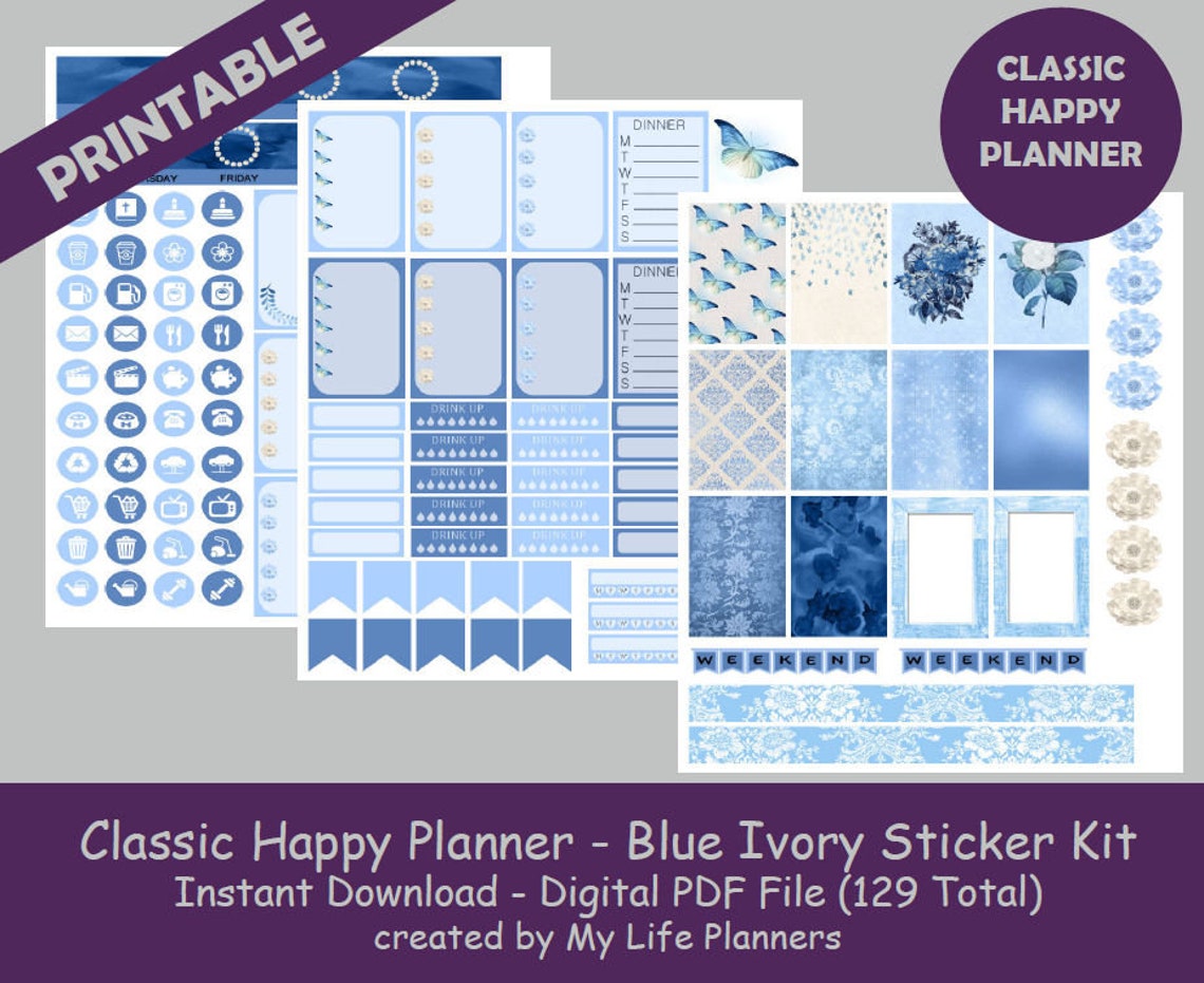 Blue Ivory Weekly Kit Spring Kit. Planner Stickers Printable - Etsy