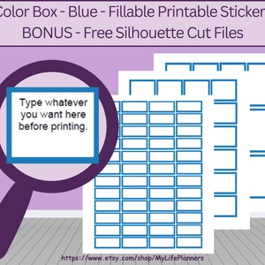 Blue Color Box Stickers, Planner Stickers, Full Box, Half Box ...