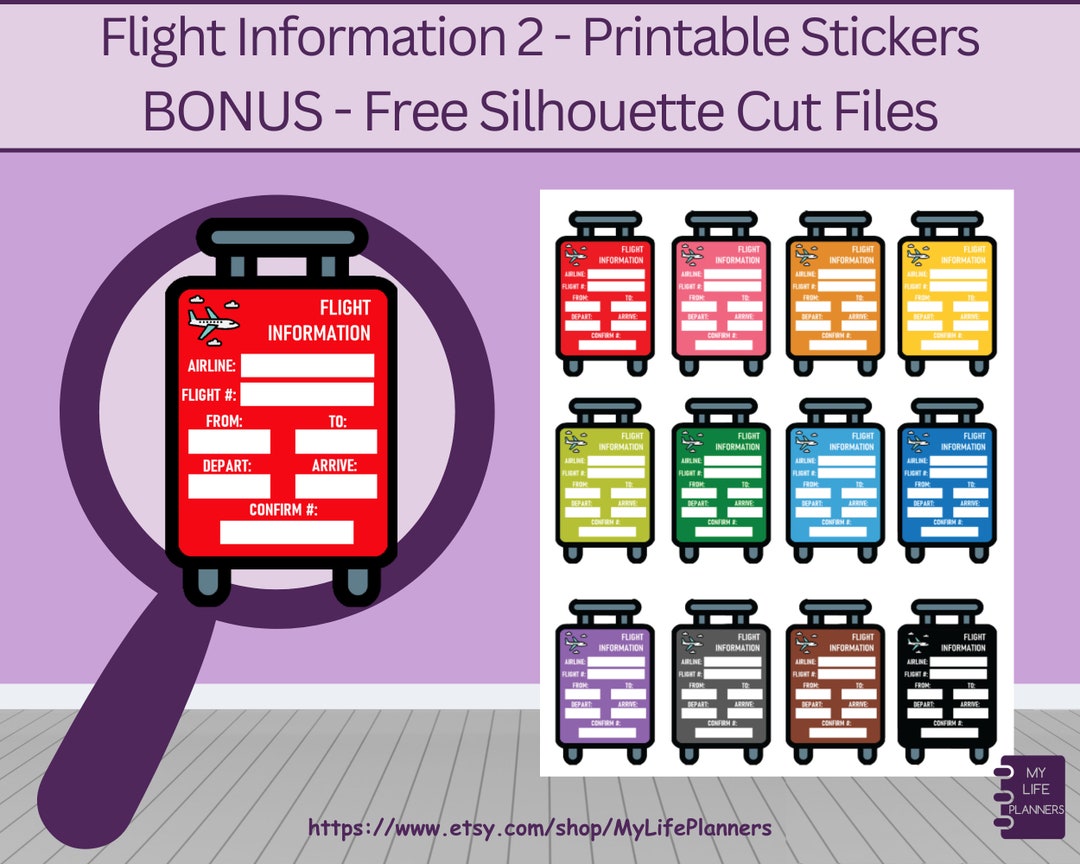 Flight Information Planner Stickers, Printable Planner Stickers ...