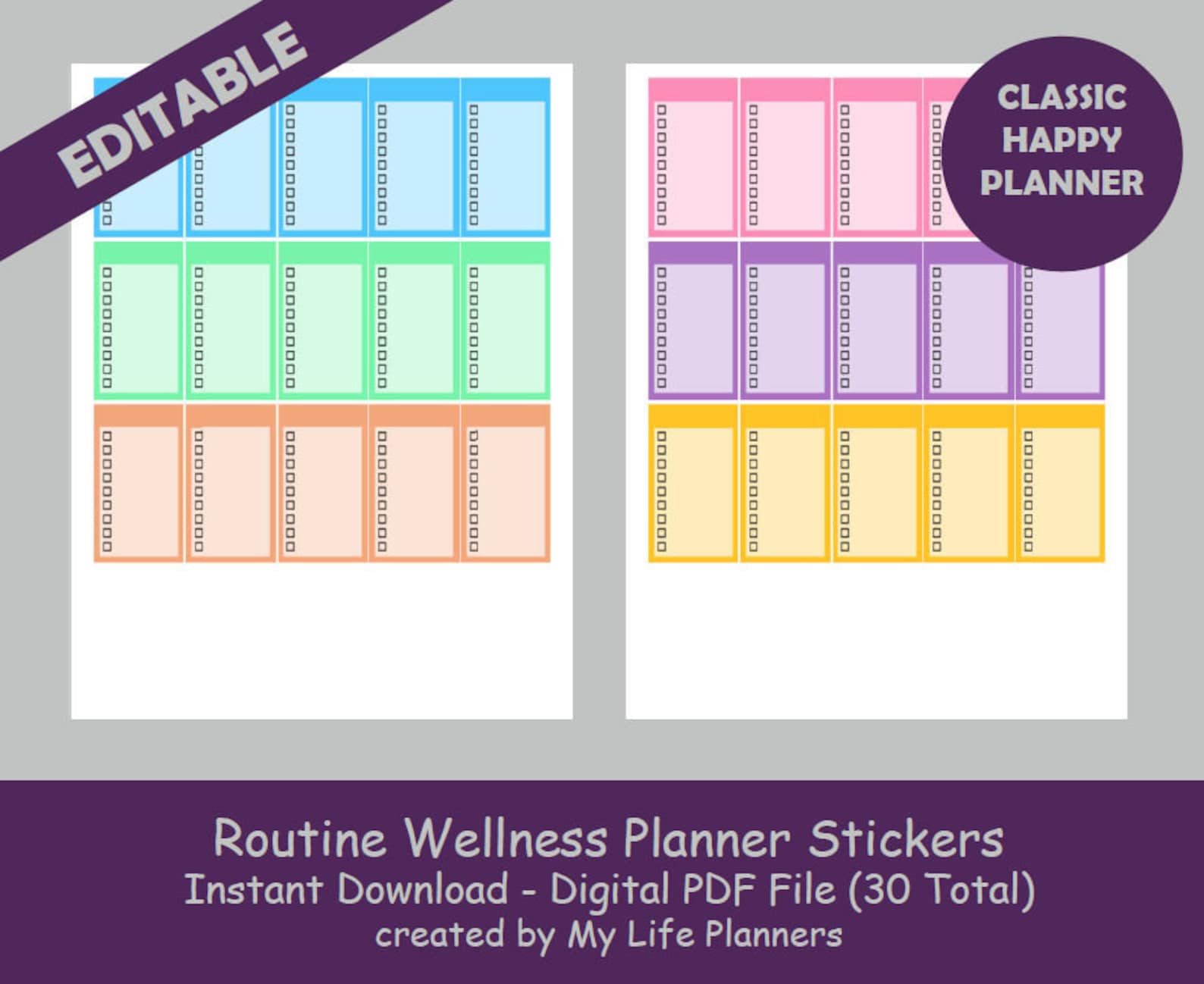 Routine Wellness Planner Stickers Full Box Blank Editable - Etsy