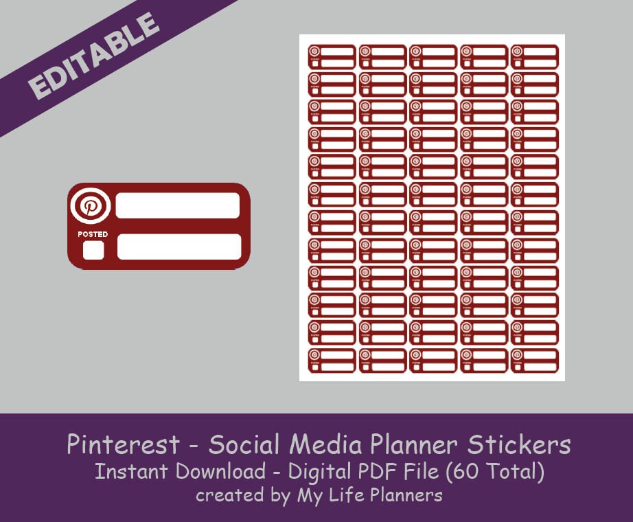 Pinterest Social Media Planner Sticker Social Media Stickers | Etsy
