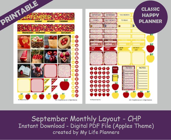 September CLASSIC Happy Planner Monthly Printable Stickers - Etsy