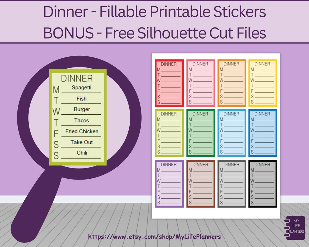 Dinner Stickers, Printable, Fillable, Planner Stickers, Dinner Planning ...