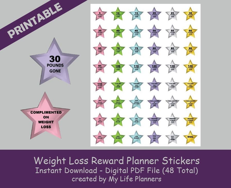 Weight Loss Award Weight Loss Reward Printable Stickers | Etsy