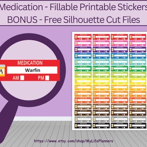 Medication Tracker, Fillable Stickers, Planner Stickers, Printable ...