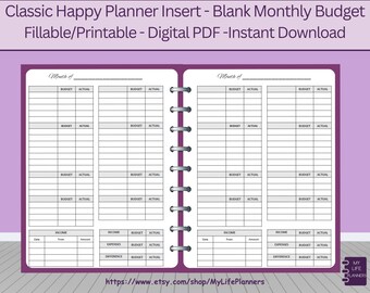 Monthly Budget Planner Printable Budget Insert HP Classic Size - Etsy