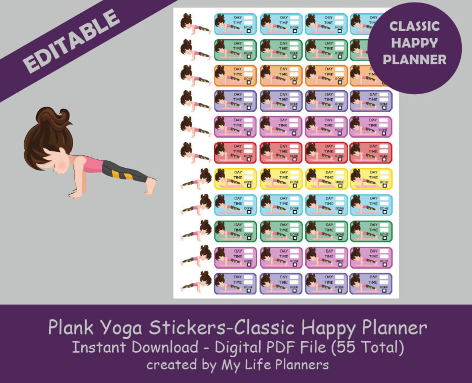 Plank Pose Plank Challenge Yoga Planner Stickers - Etsy
