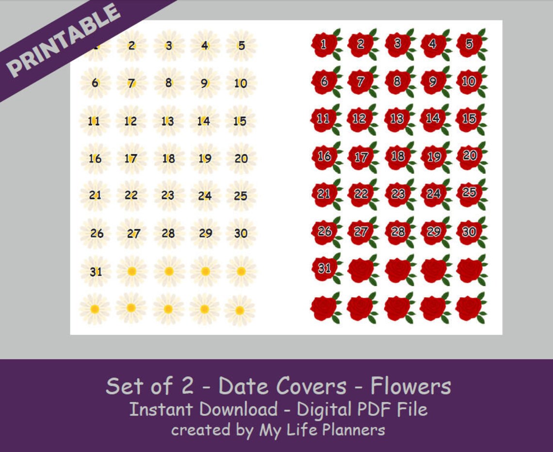 Date Cover Stickers Flowers Countdown Stickers Number - Etsy