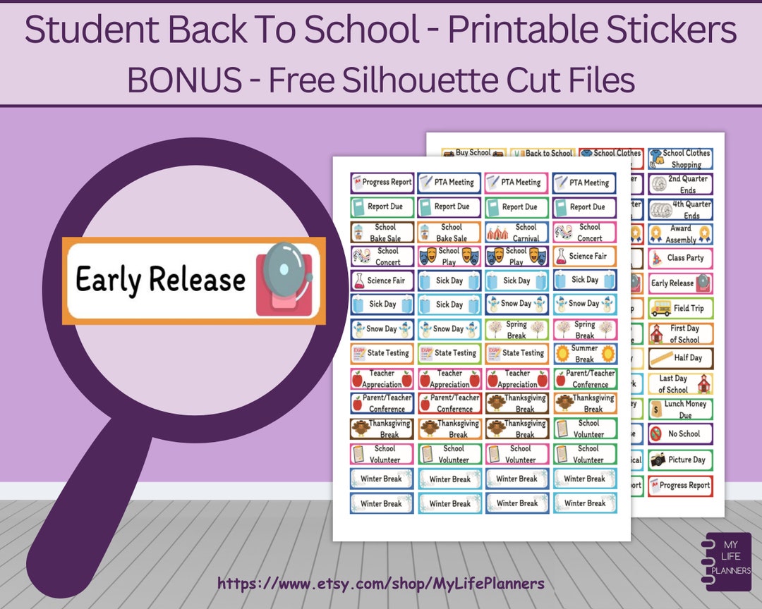 Student Back to School Printable Stickers, Classic Happy Planner ...