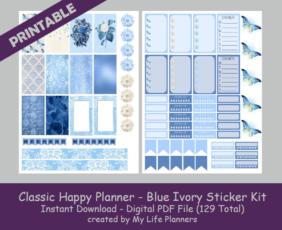 Blue Ivory Weekly Kit Spring Kit. Planner Stickers Printable - Etsy