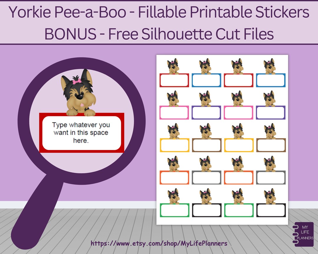Yorkie Peek A Boo Label Stickers, Printable Stickers, Planner Stickers ...