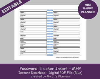 Happy Planner Inserts Password Tracker Printable Password - Etsy