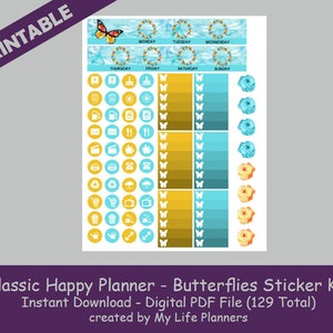 Butterflies, CLASSIC Happy Planner Printable Stickers, Weekly Kit ...