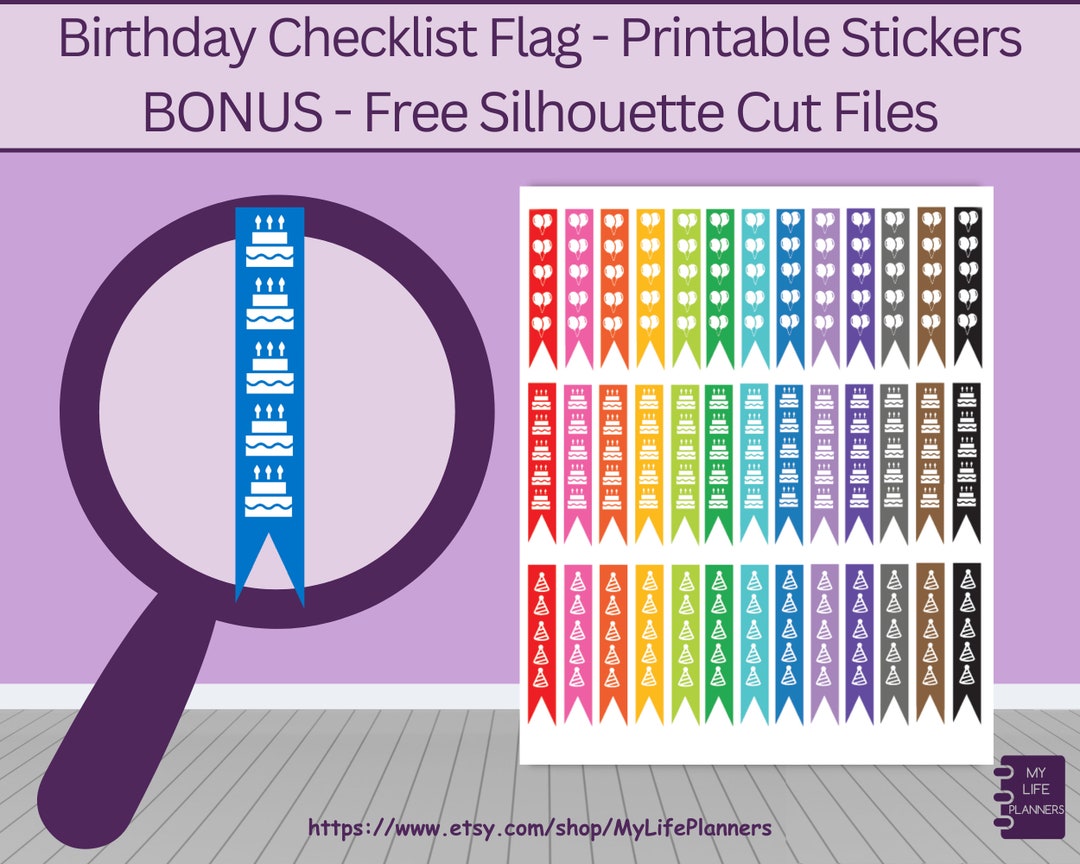 Birthday Checklist Flag Stickers, Planner Printable Stickers, Classic ...