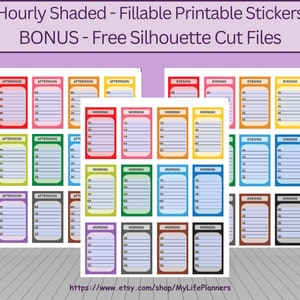 Hourly Shaded, Stickers, Fillable, Printable, Planner Stickers, Morning ...