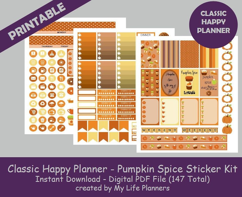 Pumpkin Spice CLASSIC Happy Planner Printable Stickers Weekly - Etsy