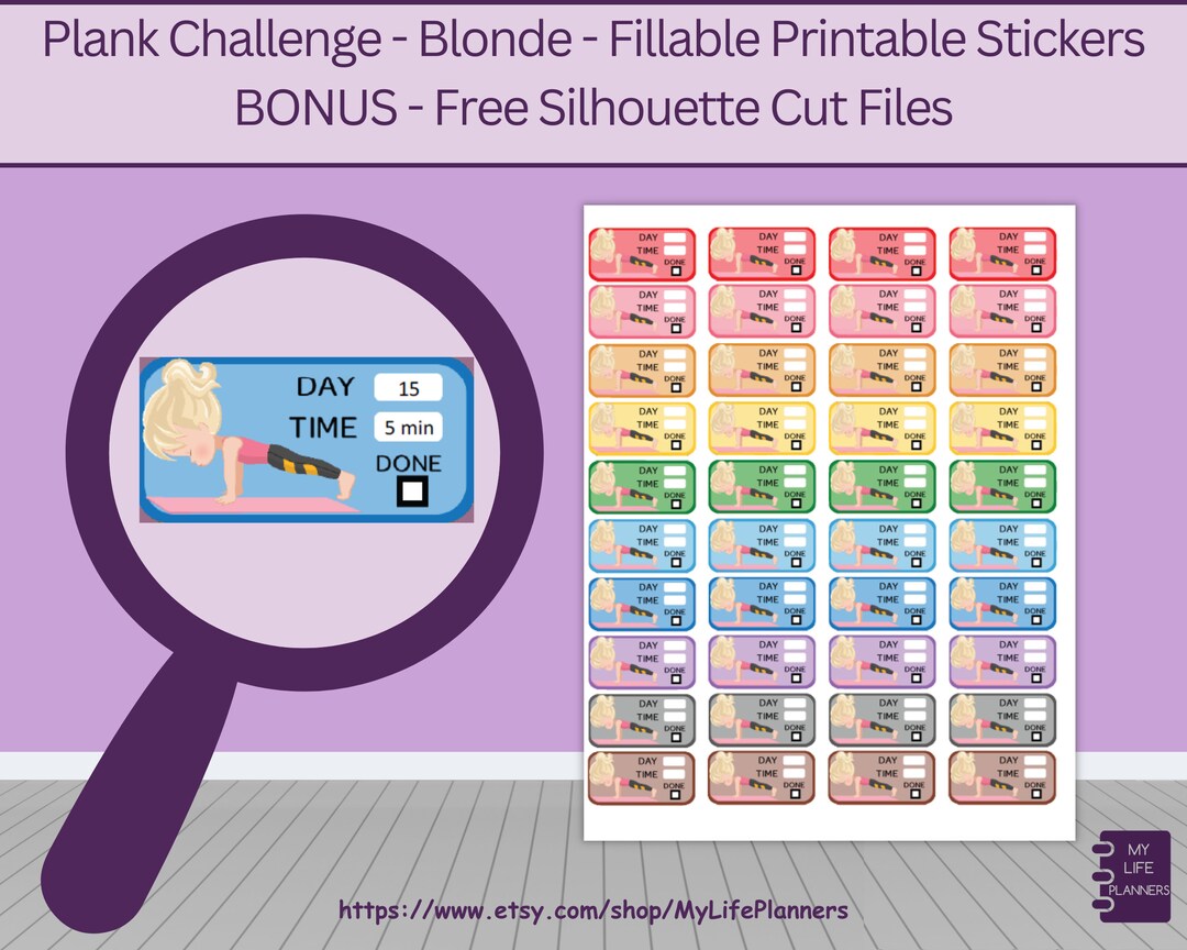 Plank Pose, Plank Challenge, Yoga, Planner Stickers, Printable, Black ...