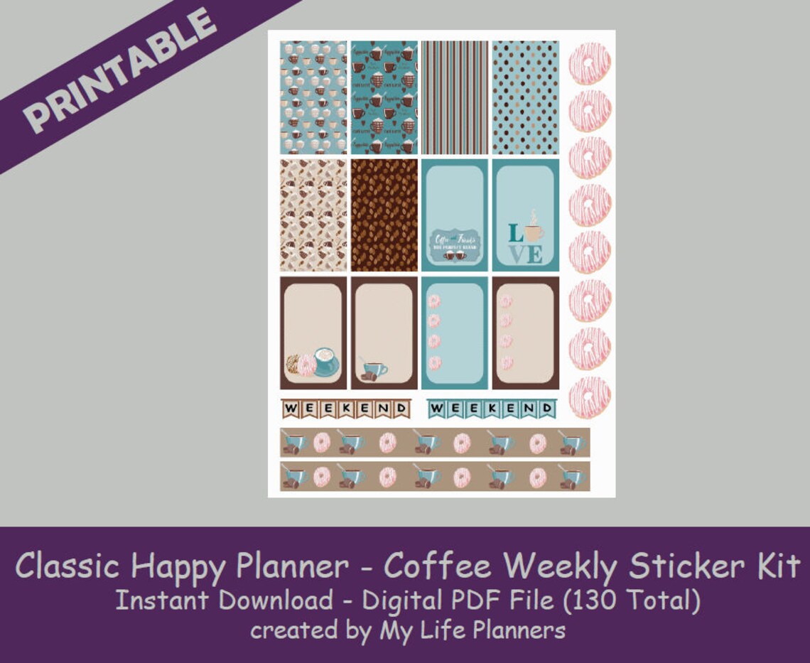Coffee CLASSIC Happy Planner Printable Stickers Weekly Kit | Etsy