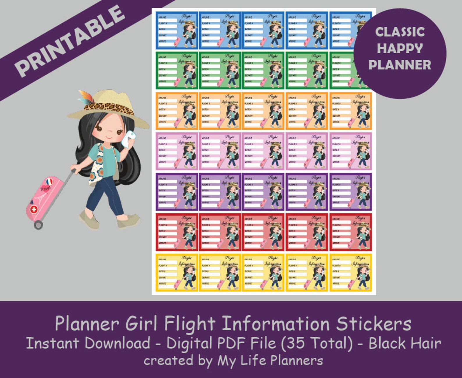 Flight Information Planner Stickers Printable Planner - Etsy