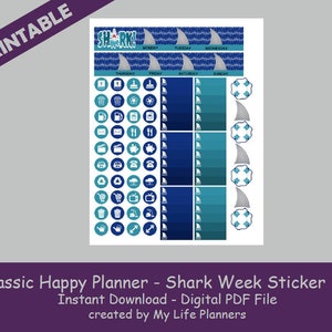 Shark Week Sticker Kit Classic Happy Planner Printable - Etsy