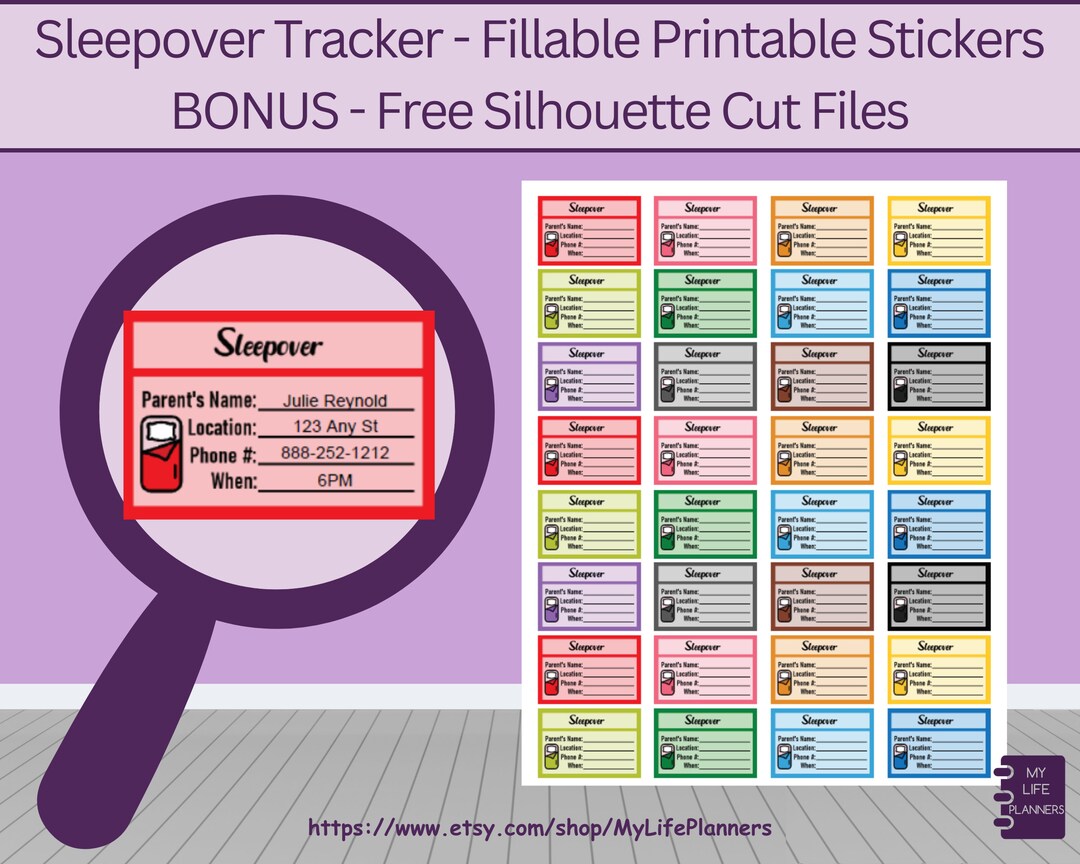 Sleepover Tracker Sleepover Sticker Fillable Sticker - Etsy