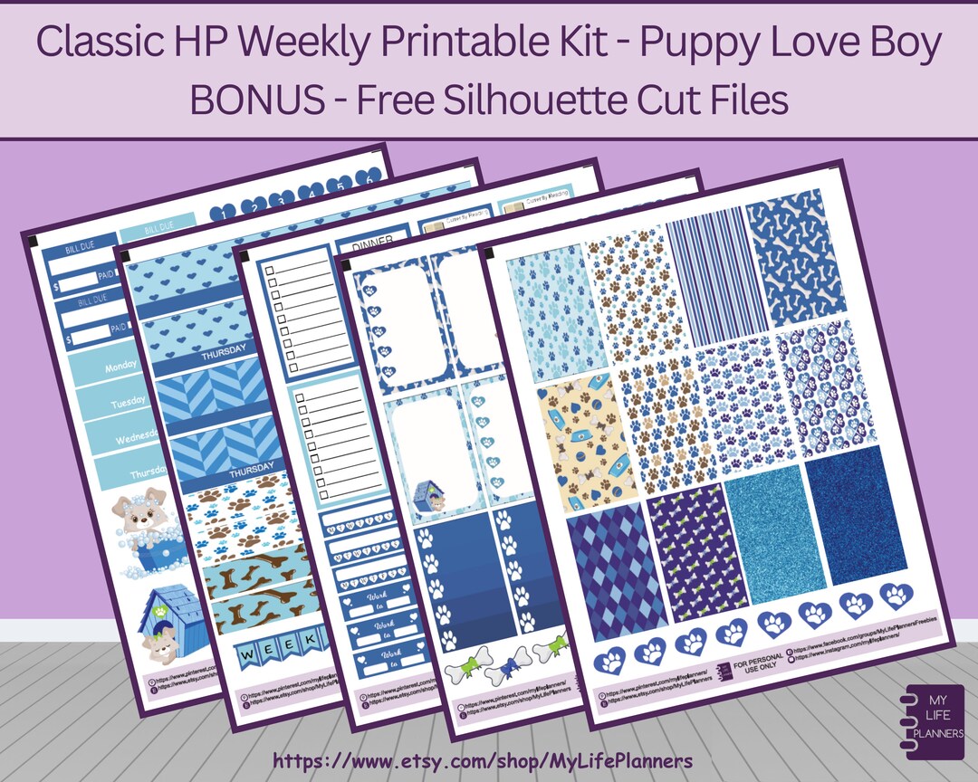 Boy Puppy Love, CLASSIC Happy Planner Printable Stickers, Classic Happy ...