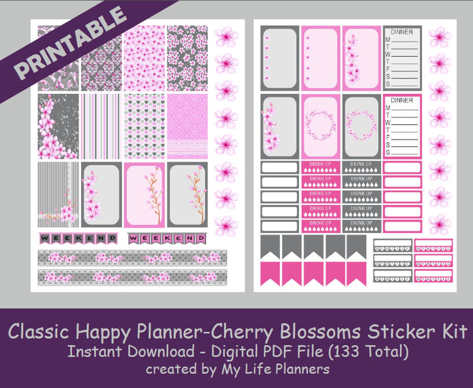 Cherry Blossoms Weekly Kit Planner Stickers Printable | Etsy