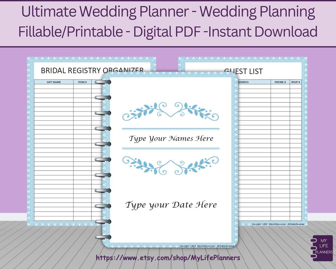 Blue Wedding Planner: Ultimate Printable Organizer (139 Pages) (digital ...