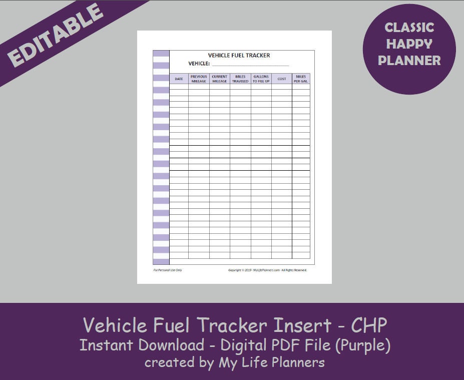 Vehicle Fuel Tracker Insert Gas Log Purple Editable - Etsy