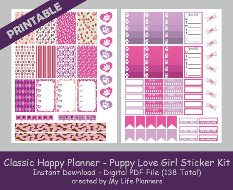 Girl Puppy Love CLASSIC Happy Planner Printable Stickers - Etsy