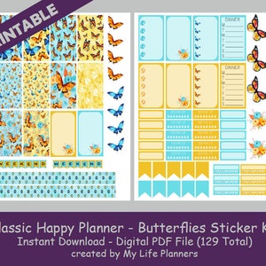 Butterflies, CLASSIC Happy Planner Printable Stickers, Weekly Kit ...