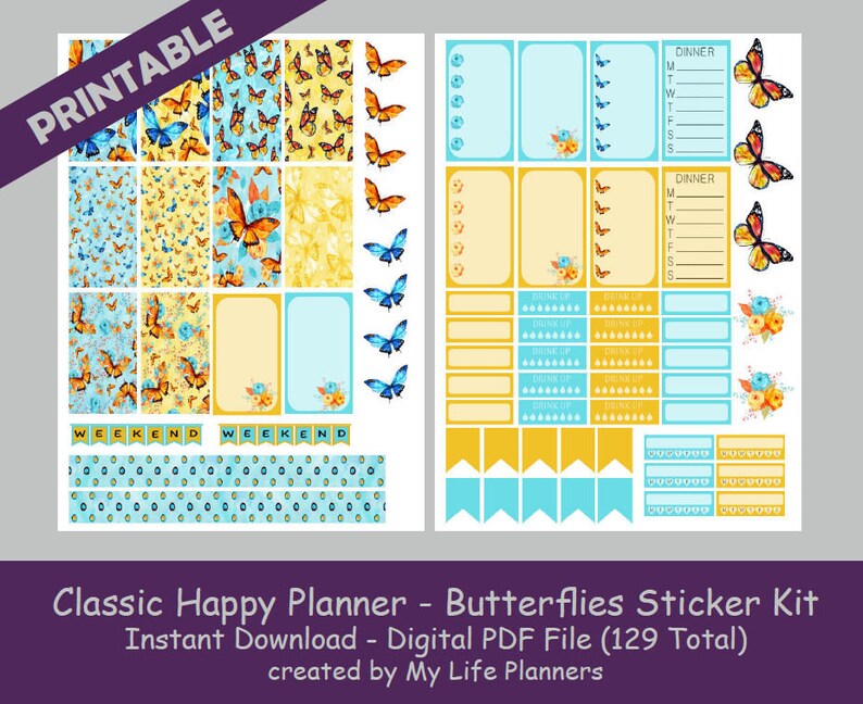 Butterflies CLASSIC Happy Planner Printable Stickers Weekly - Etsy