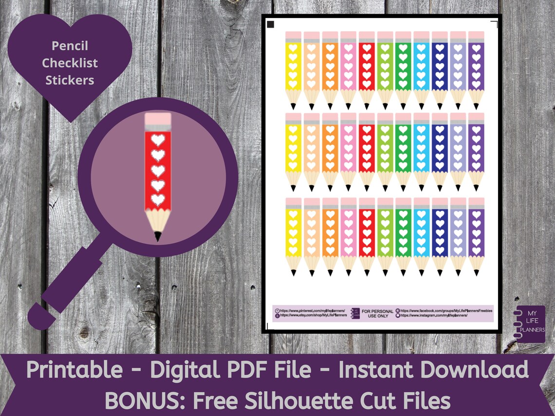 Pencil Checklist Flag Stickers Planner Printable Stickers - Etsy