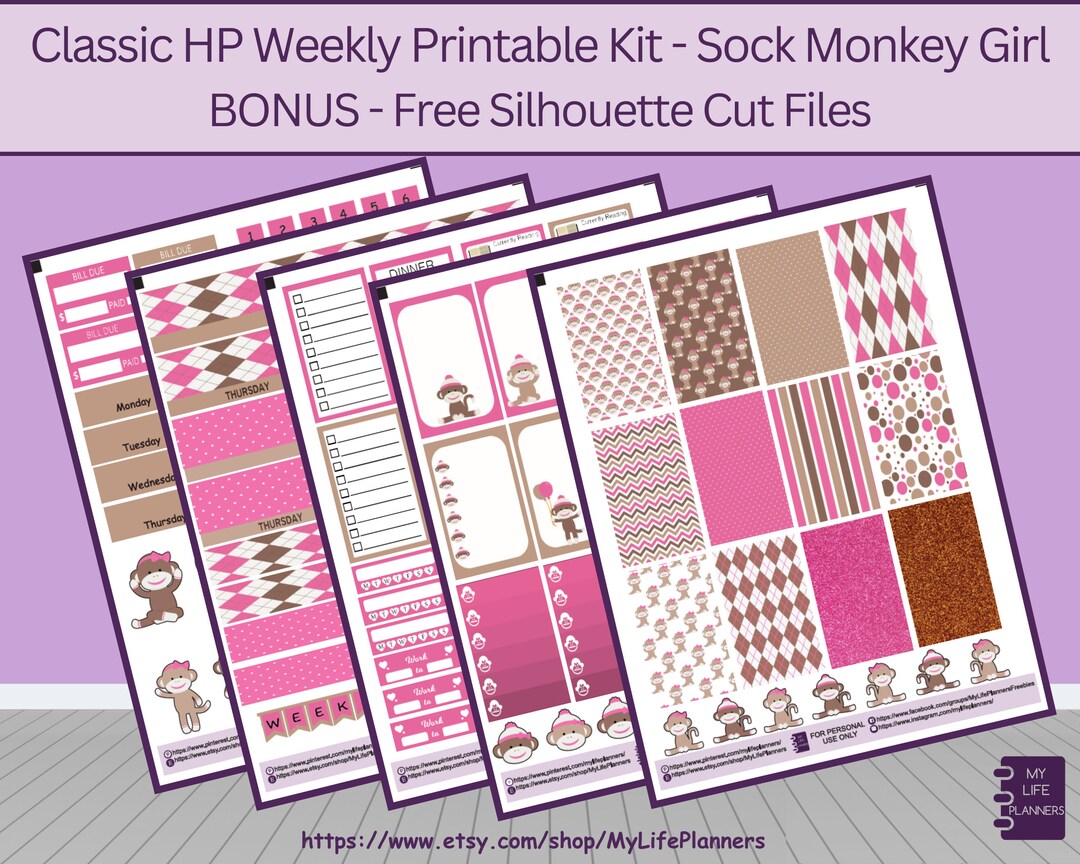 Sock Monkey Girl, CLASSIC Happy Planner Printable Stickers, Classic ...