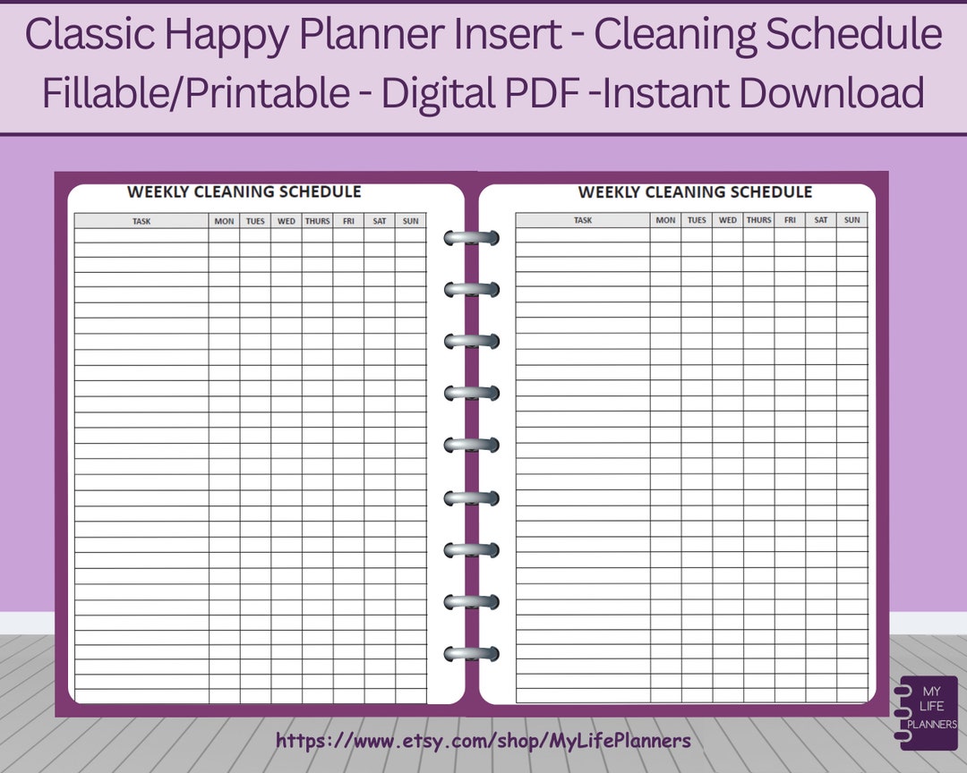 Weekly Cleaning Schedule Insert, Fillable, Printable, Planner Insert ...