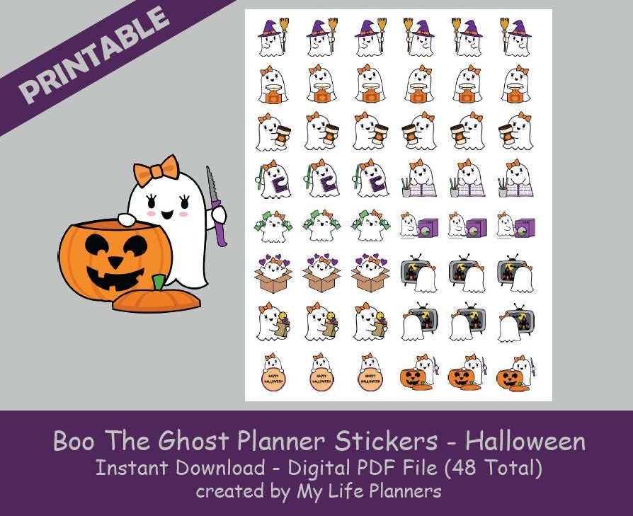 Boo Ghost Planner Stickers Halloween Printable Stickers | Etsy