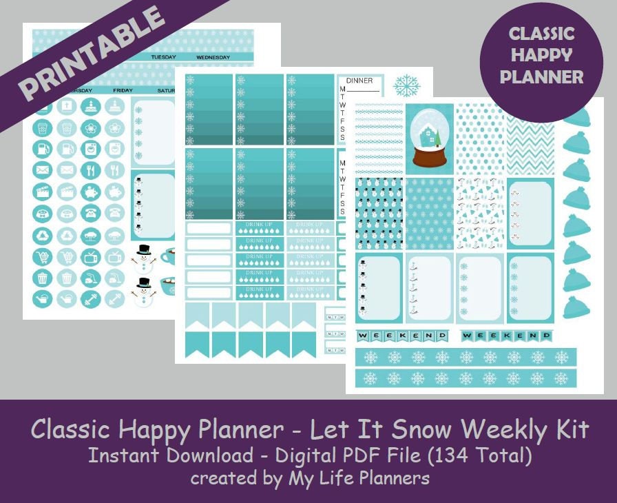 Let It Snow CLASSIC Happy Planner Printable Stickers Weekly | Etsy